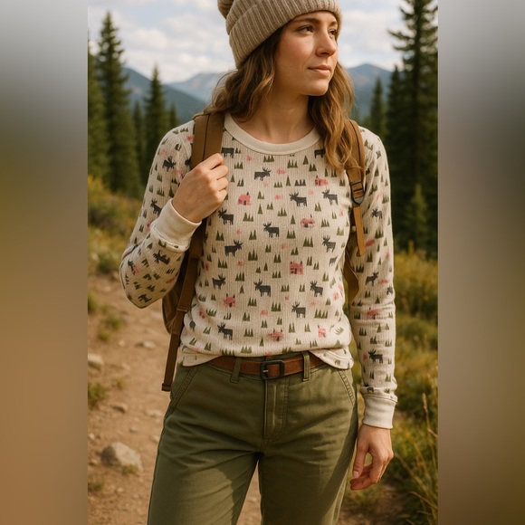 Cuddl Duds | Tops | Cuddl Duds Thermals Top Med Moose Cabin Print ...